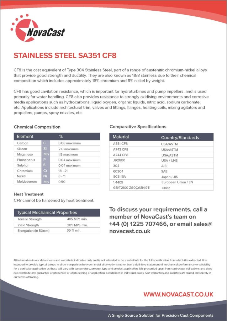 Metal Alloy Specification Data Sheets | NovaCast